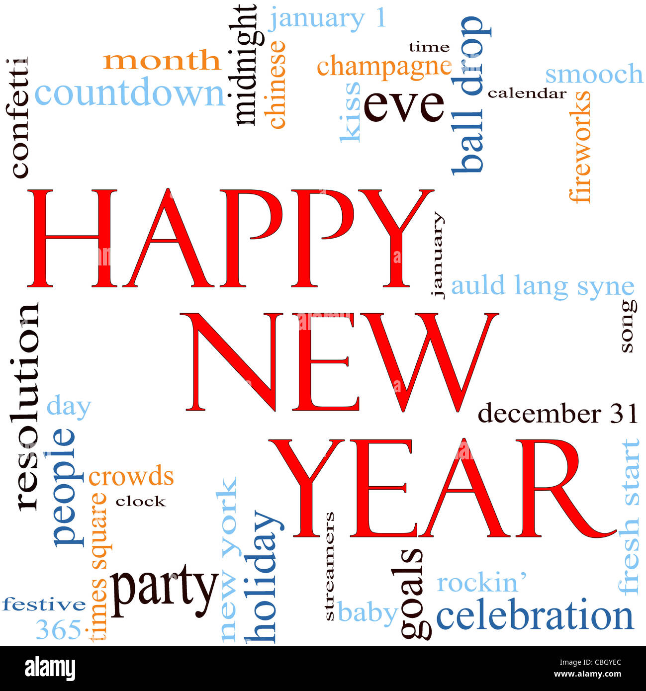An illustration around the words Happy New Year with lots of different ...