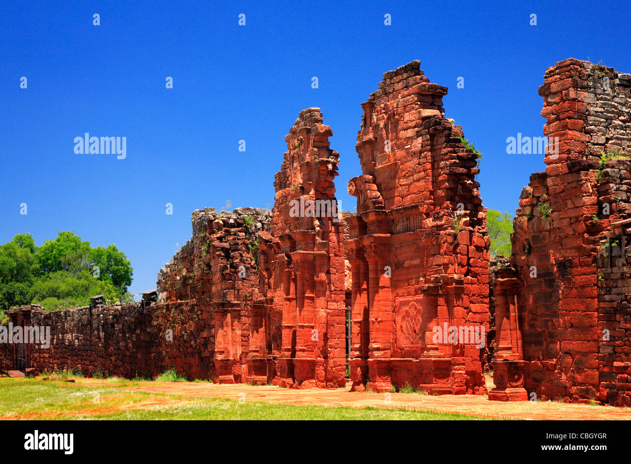 San Ignacio Miní ruins.The main square was surrounded by the church, a ...