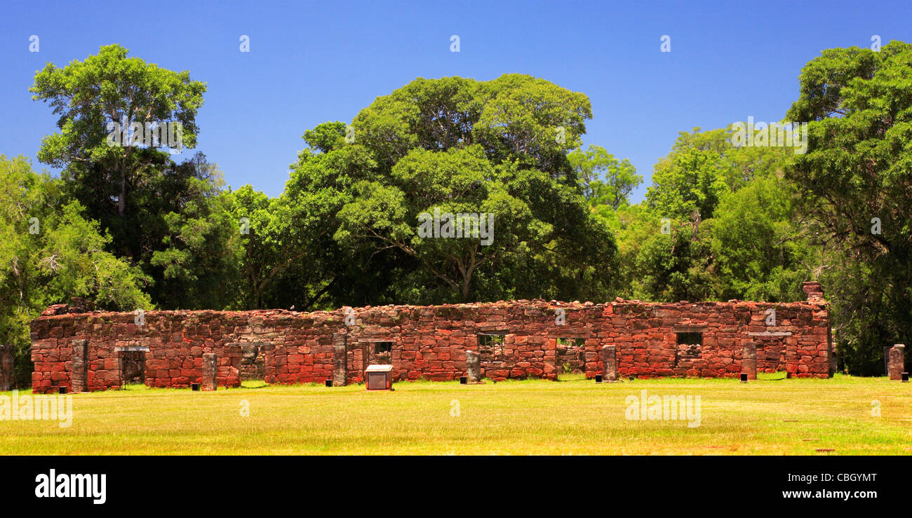 San Ignacio Miní ruins.The main square was surrounded by the church, a ...