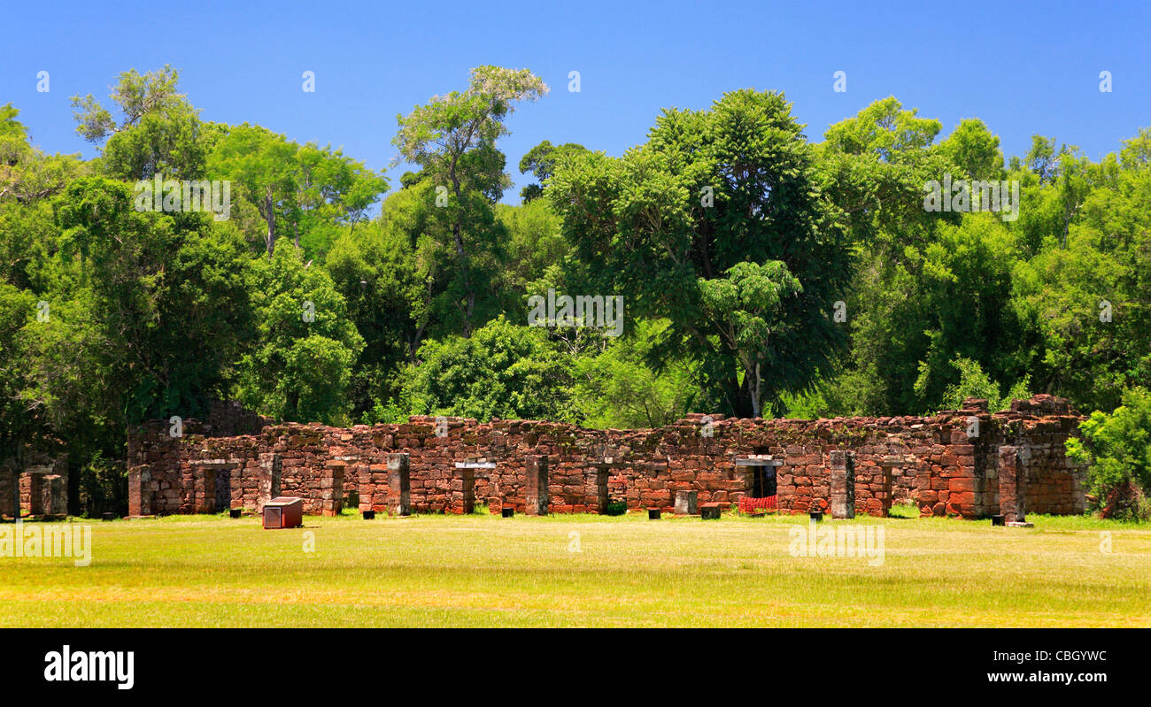 San Ignacio Miní ruins.The main square was surrounded by the church, a ...