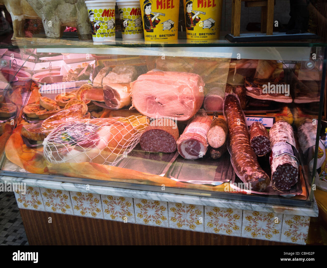 Delicatessen, butchers shop window, France Stock Photo - Alamy