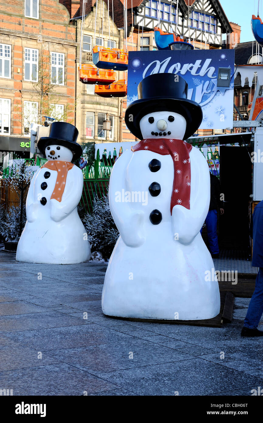 giant snowmen at nottingham christmas fair in the old market square ...