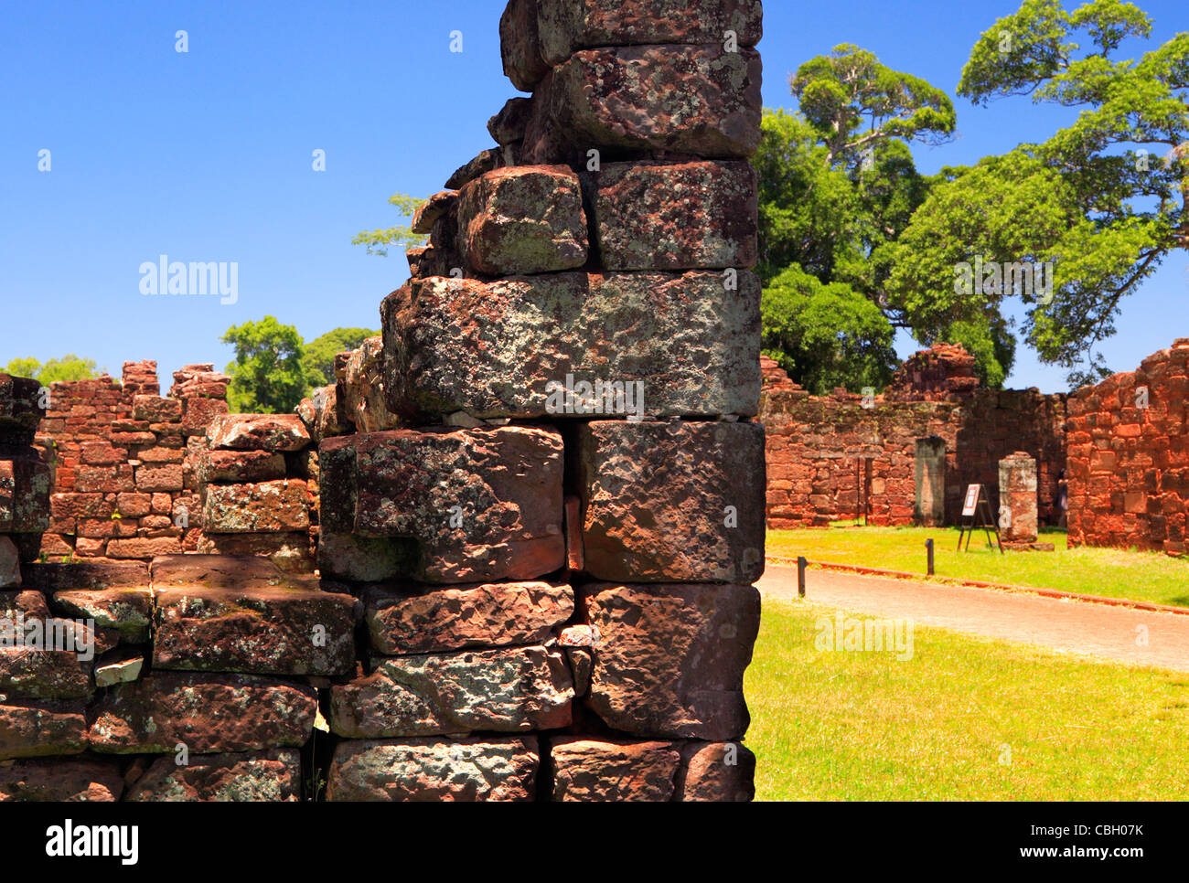 San Ignacio Miní ruins.The main square was surrounded by the church, a ...