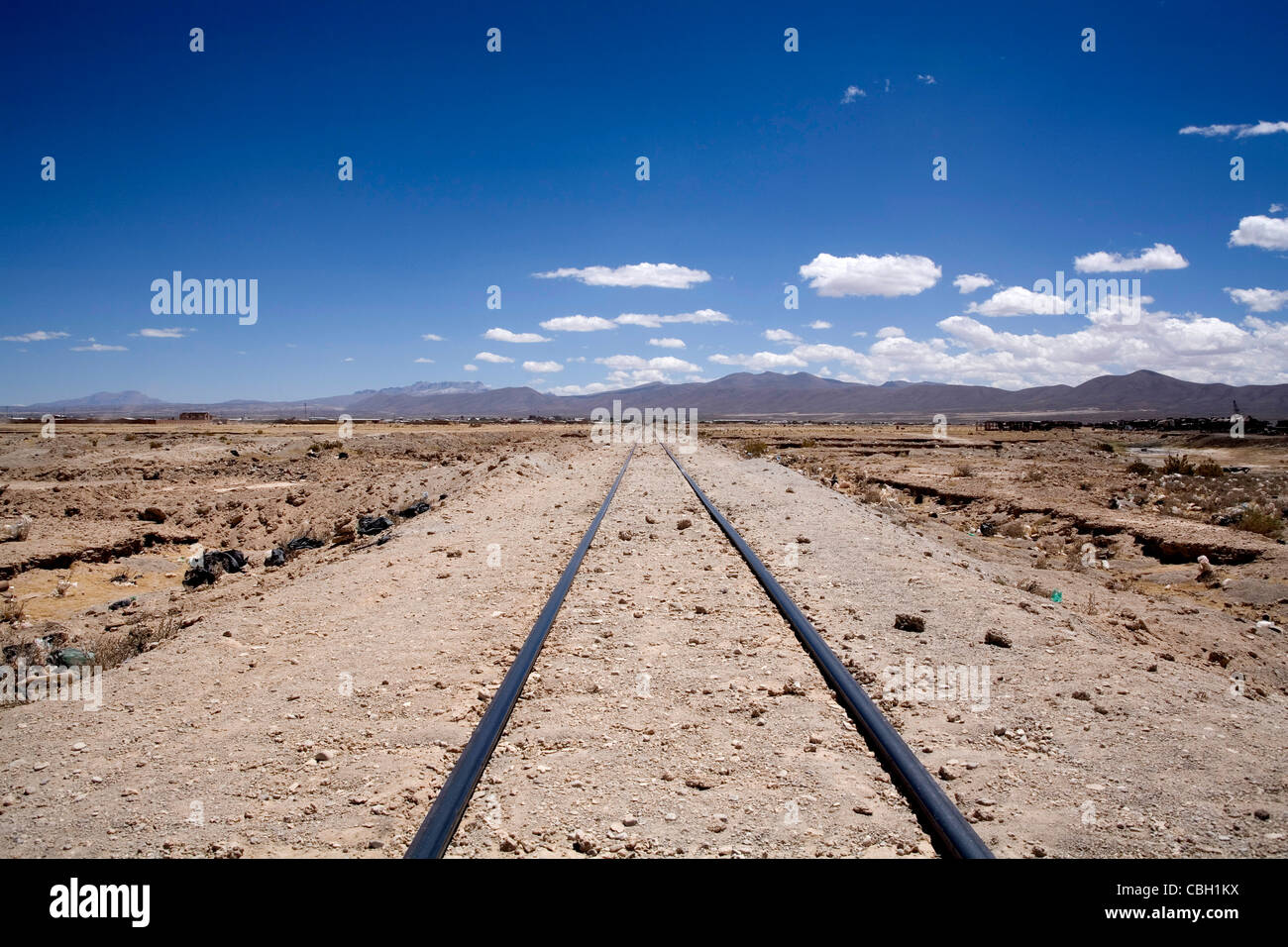 Rails in the desert near Uyuni Bolivia Stock Photo - Alamy