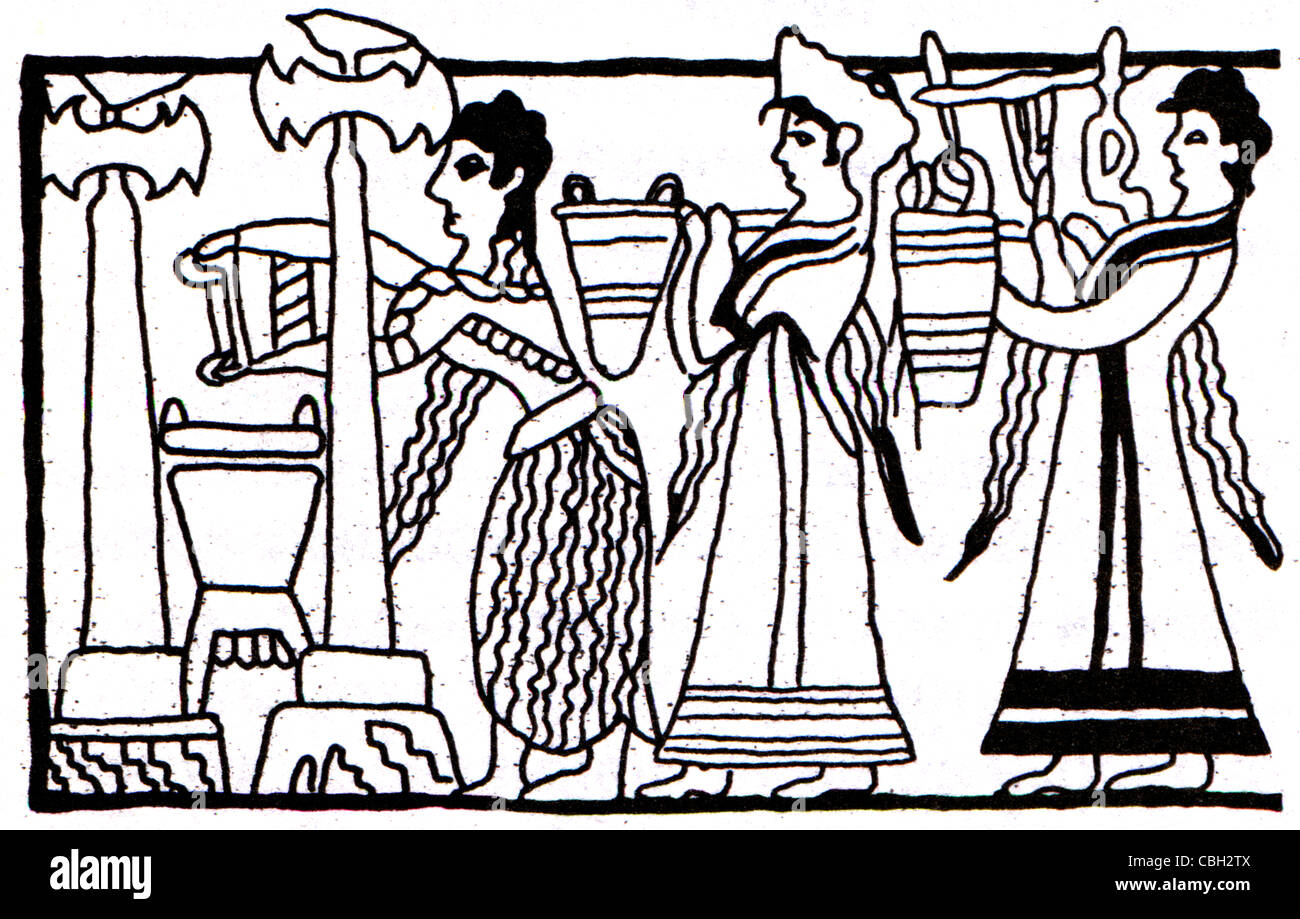 Detail of the image on the sarcophagus from Hagia Triada, Crete Stock ...