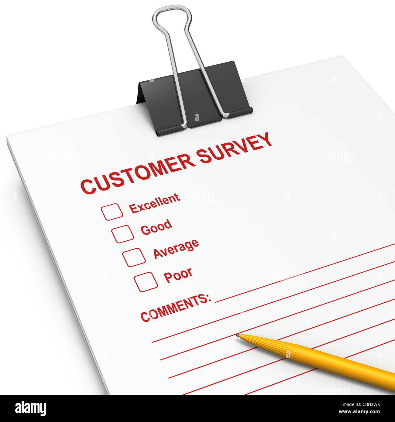Customer survey checklist with yellow pen on white background Stock ...