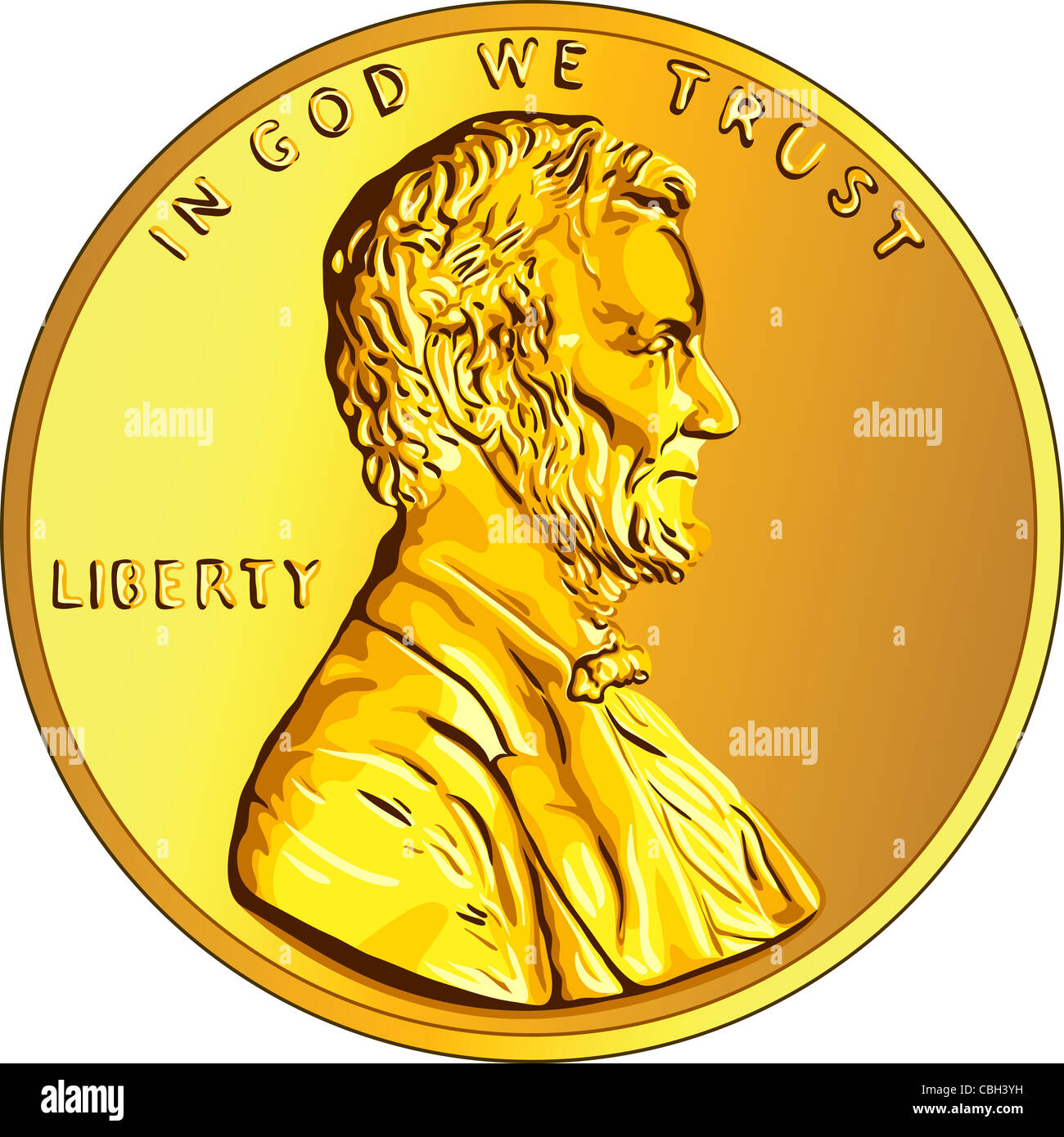 American money, one cent gold coin with the image of the Lincoln Stock ...