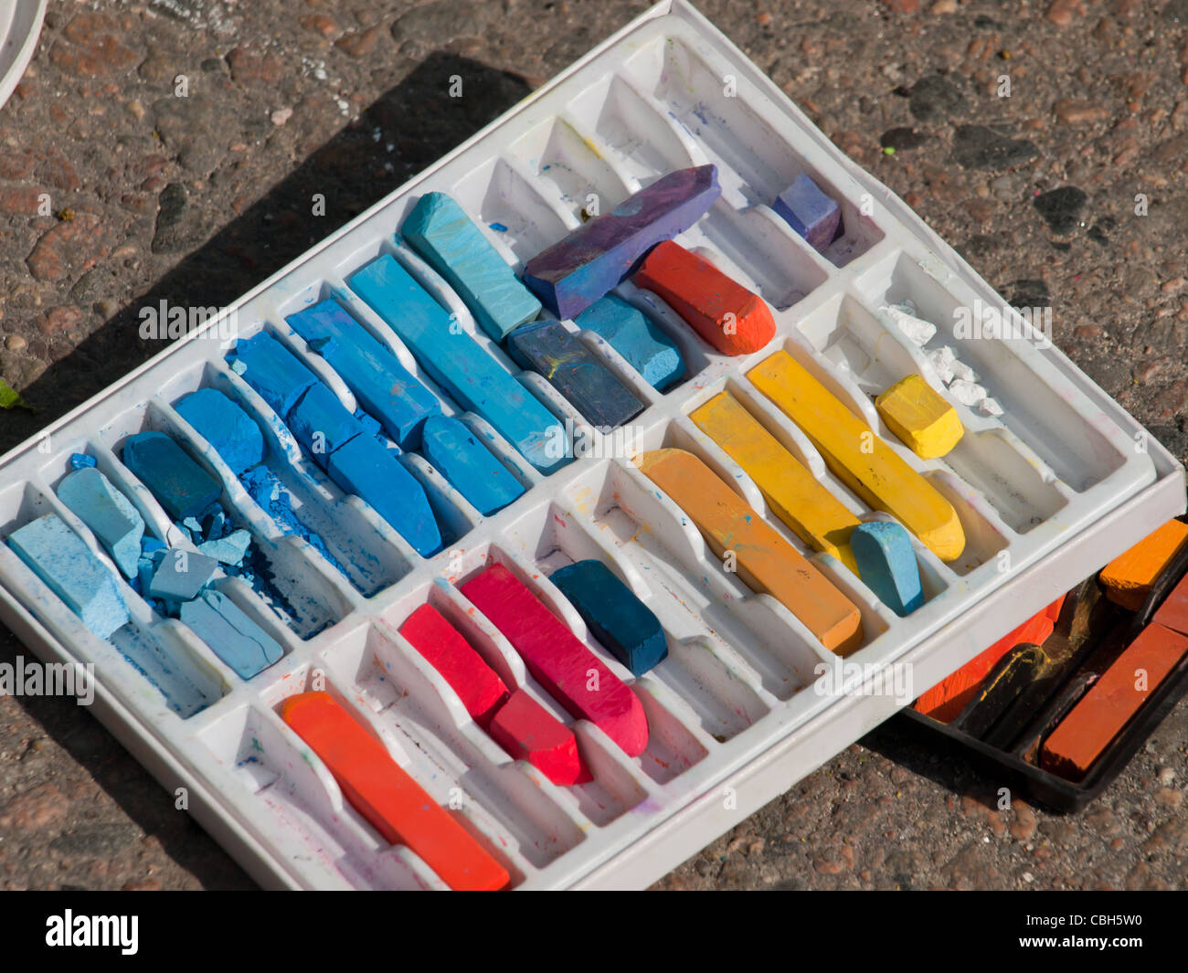 Chalks on the street during Chalk Art Festival in Denver, Colorado ...