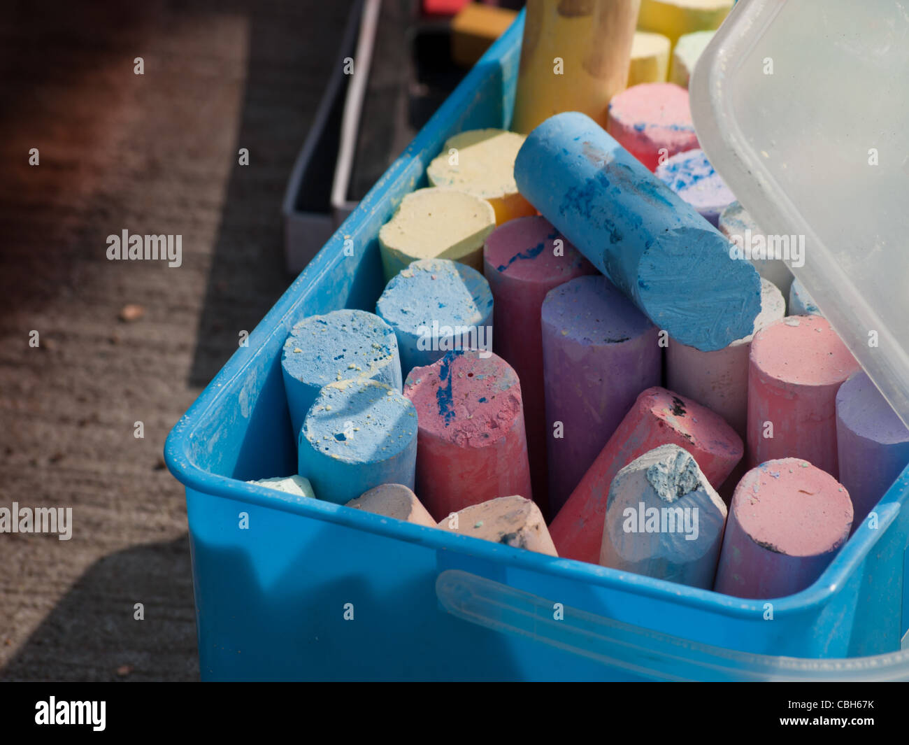 Chalks on the street during Chalk Art Festival in Denver, Colorado ...