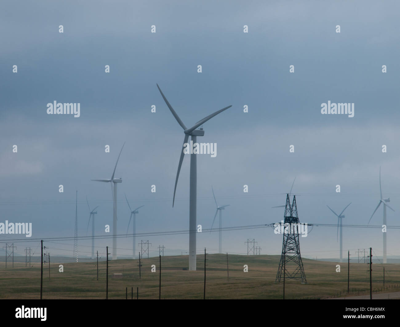 Wind turbines farm with alternative energy source in Cheyenne, WY Stock ...