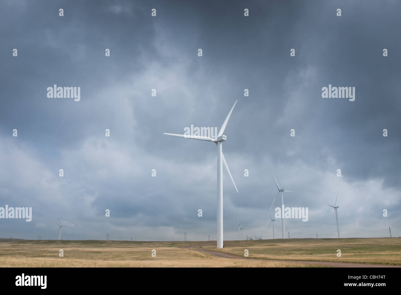 Wind turbines farm with alternative energy source in Cheyenne, WY Stock ...