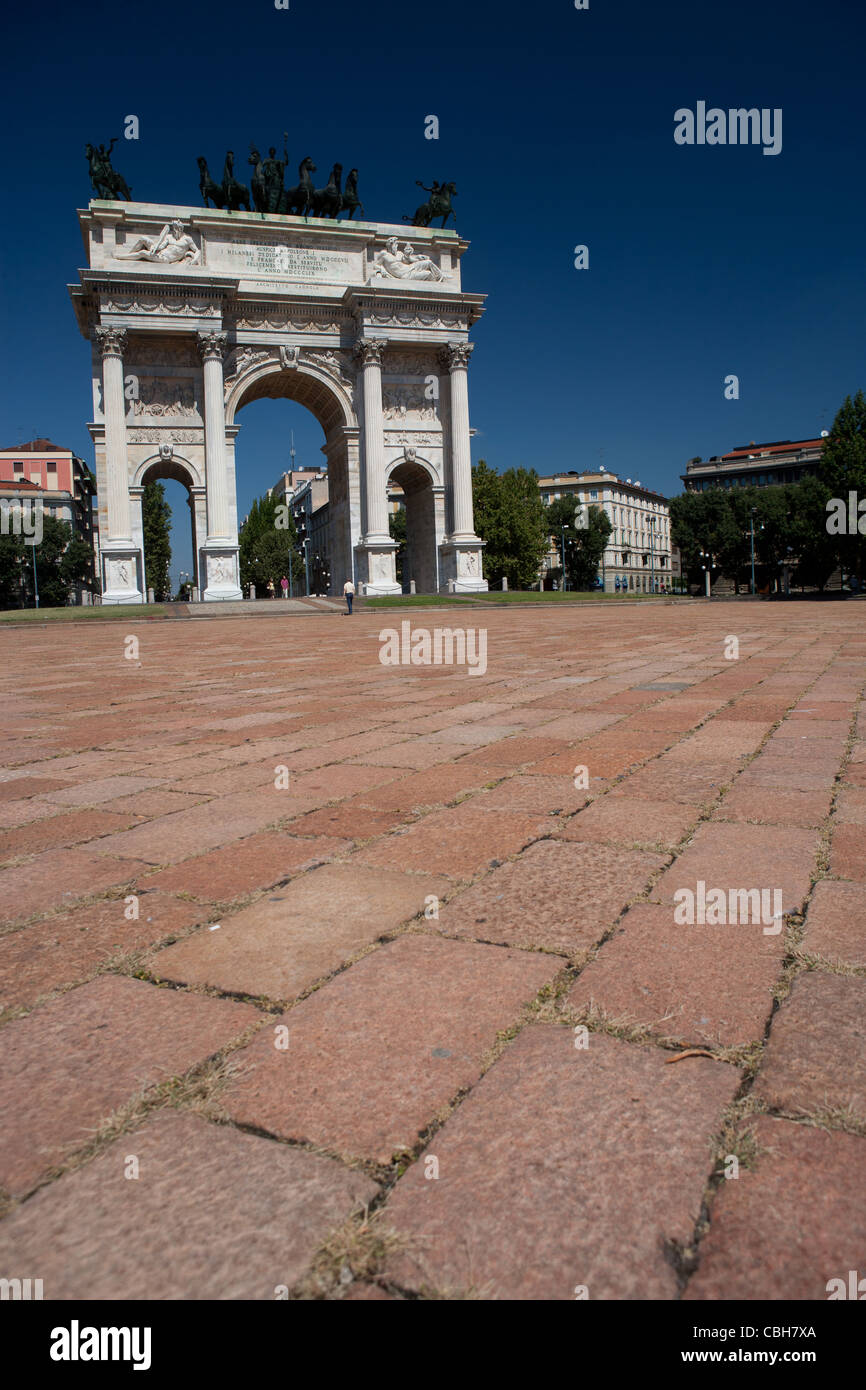 Perspective image of a Monumental Arch in milano italy. Brick pavement ...
