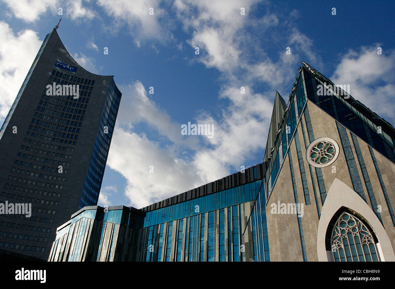 View on the reconstructed Paulinum and the City-Hochhaus at the ...