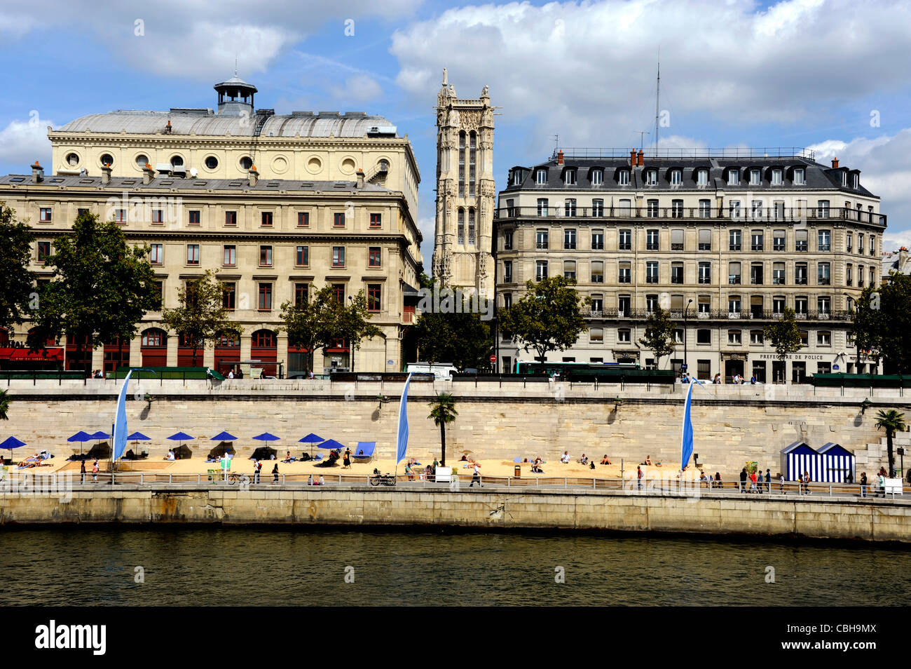 Paris Plage, Seine river, France,Paris beach,Theatre de la Ville,quai ...