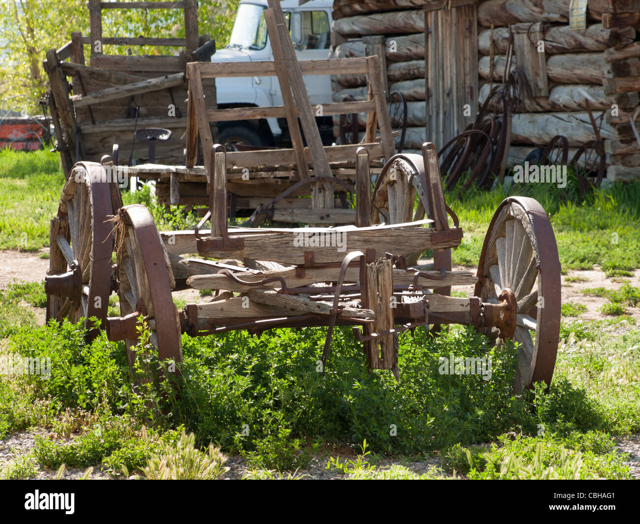 Old rusted buggy on the western farm. Museum of the Mountain West in ...