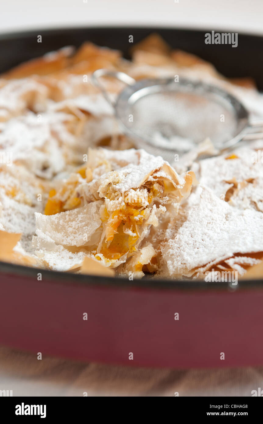 Traditional bulgarian dessert called tikvenik with filo dough and ...