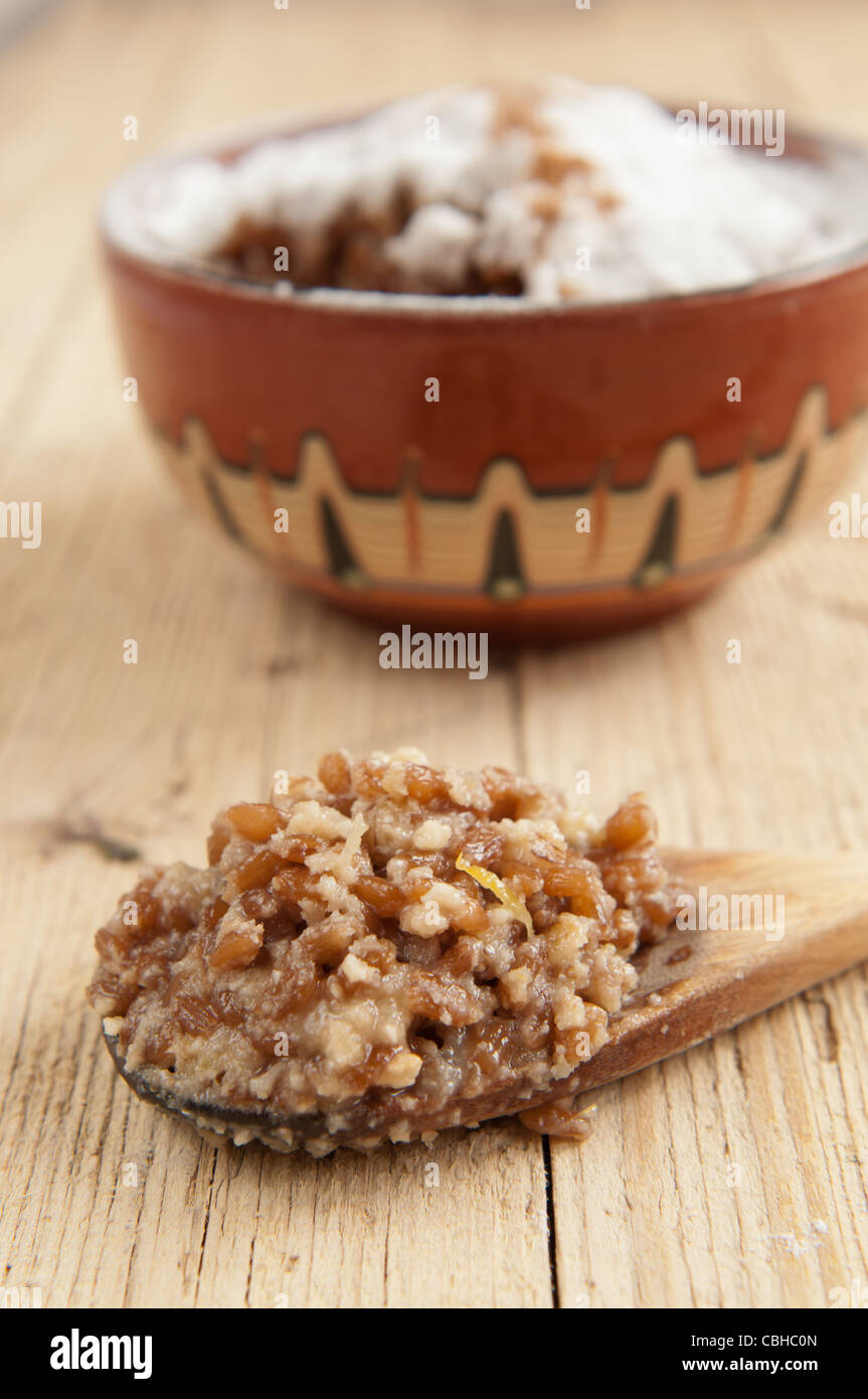 Boiled wheat traditionally served on christmas or na memorial occasions ...
