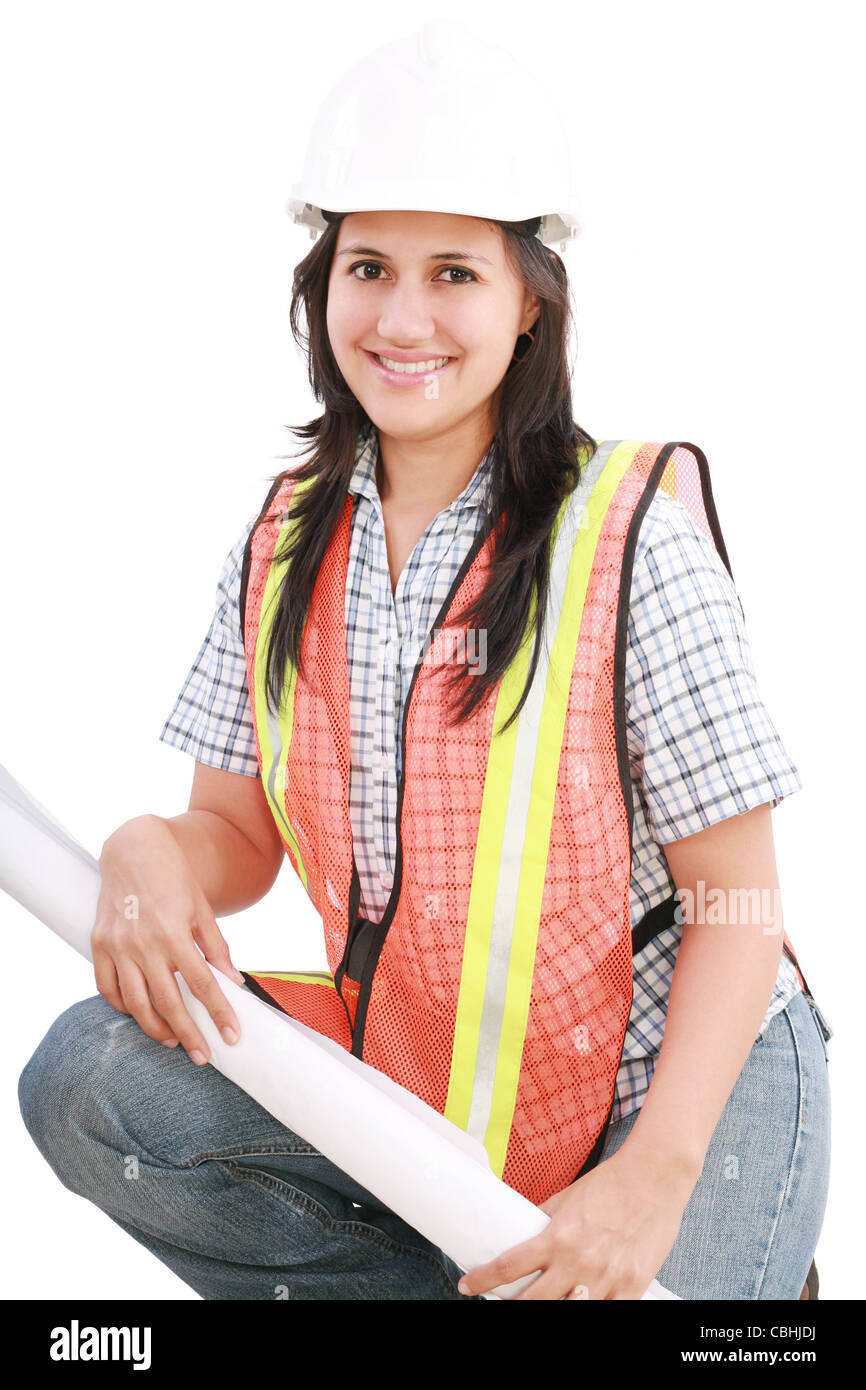 Young woman engineers and architects isolated over white Stock Photo ...