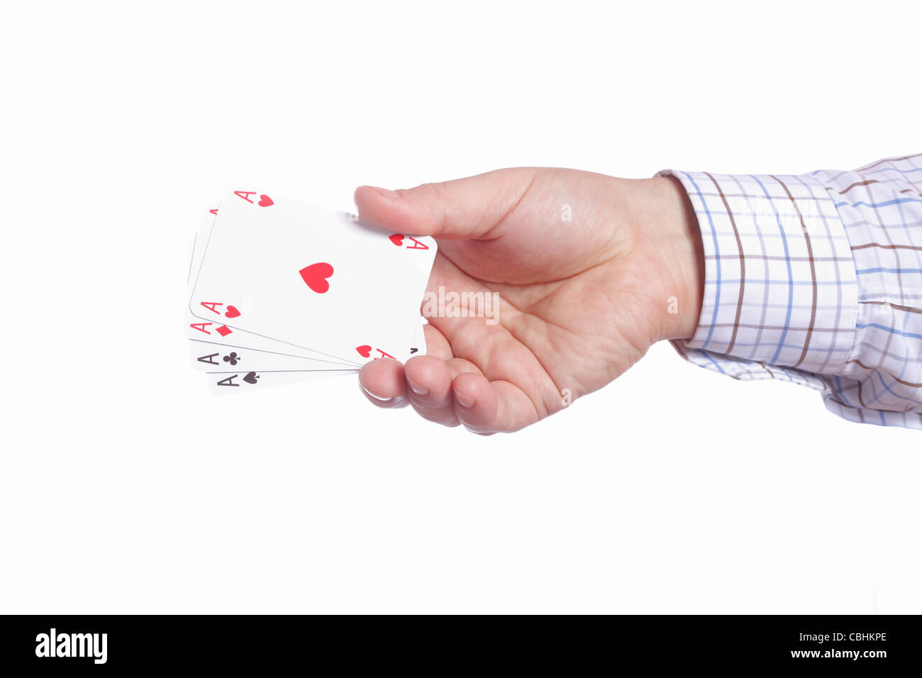 man and playing cards in hand isolated Stock Photo - Alamy