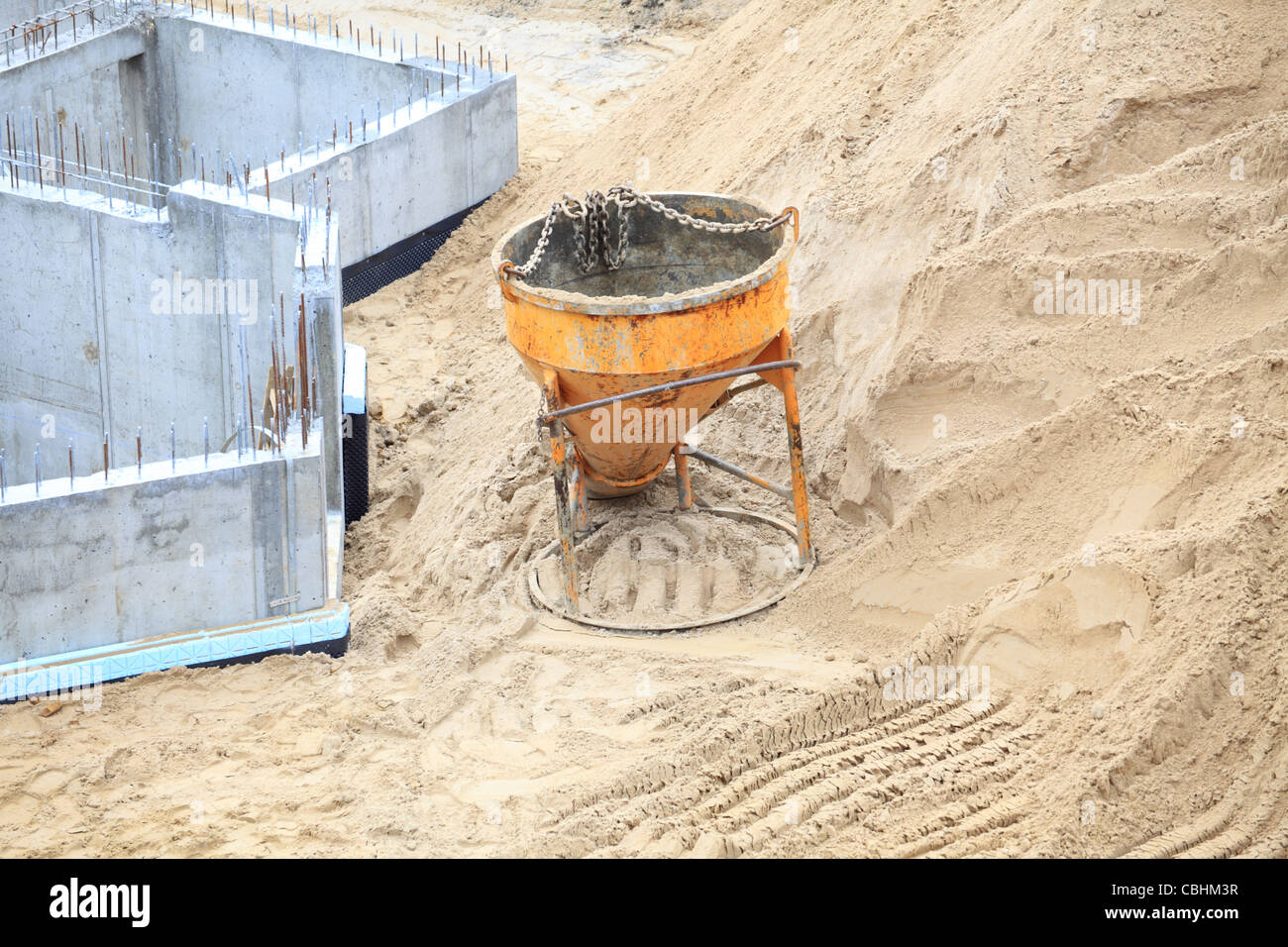 construction building site pouring concrete in form sand Stock Photo ...