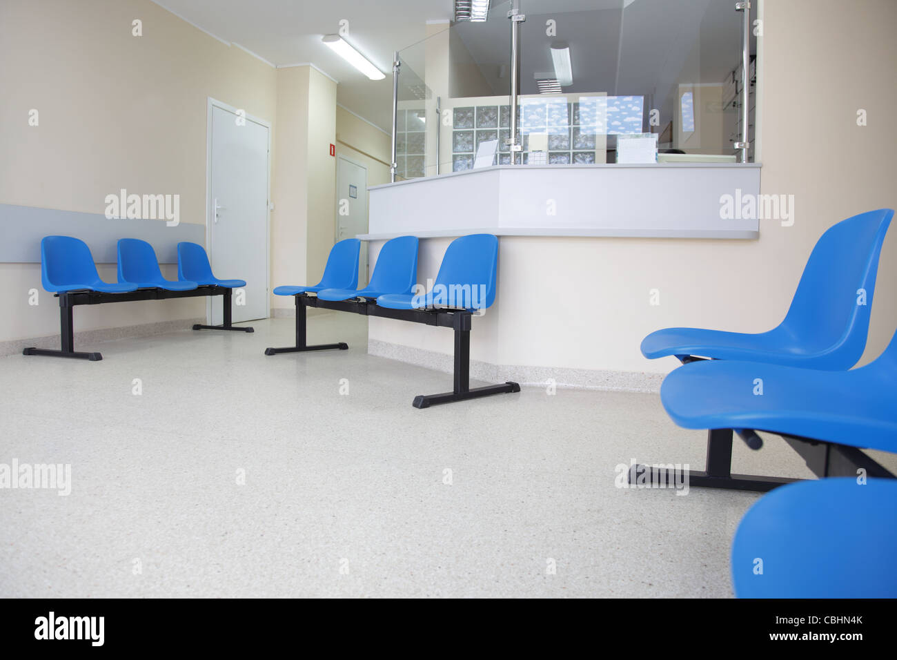 waiting room - blue chairs, door Stock Photo - Alamy