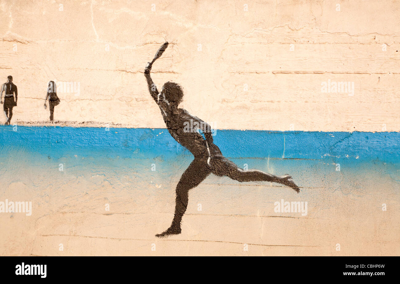 wall graffiti or paintings by artist Rami Meiri near a Tel Aviv beach ...