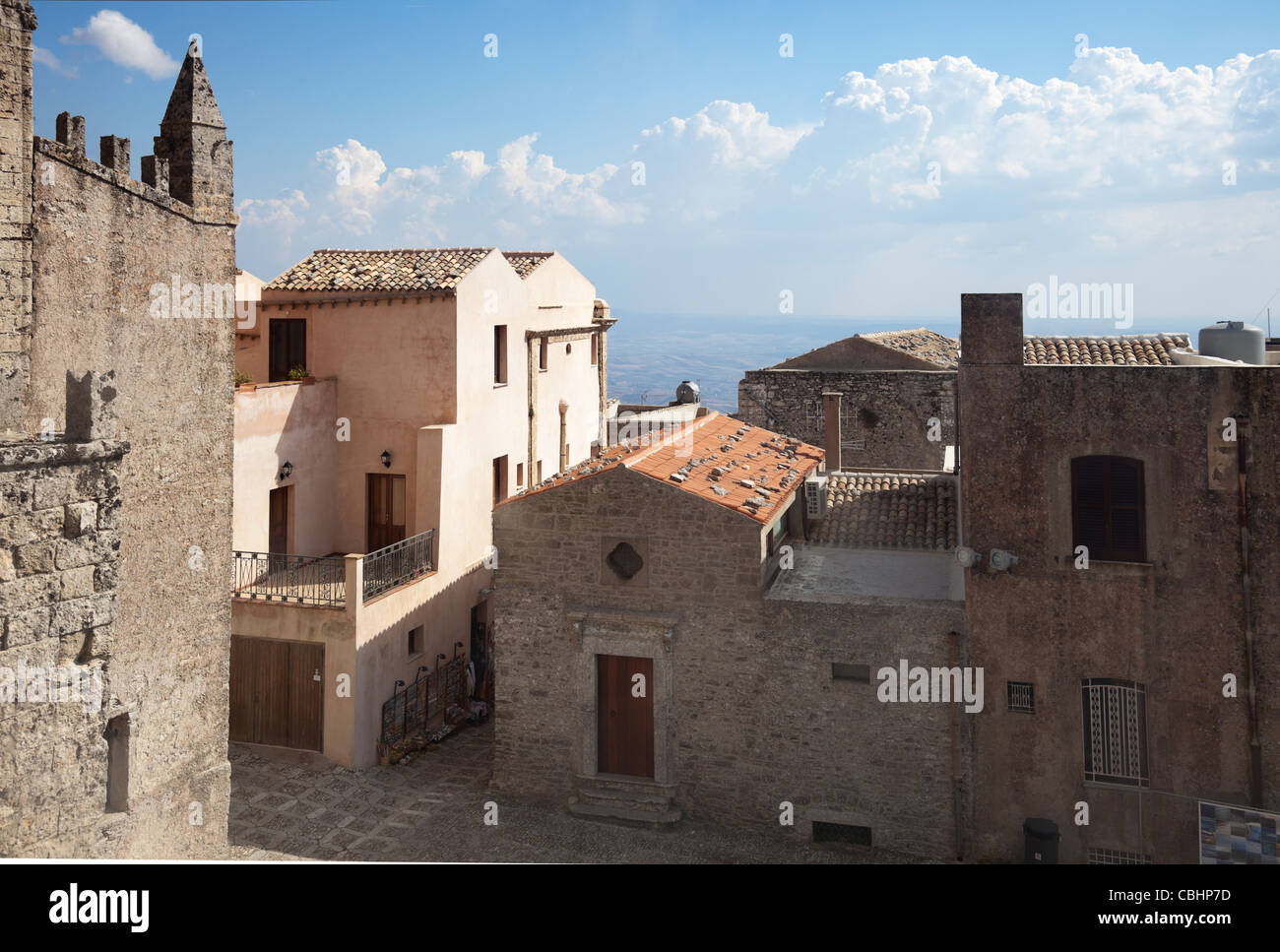 The charming medieval hill-town Erice in west coast of Sicily Stock ...
