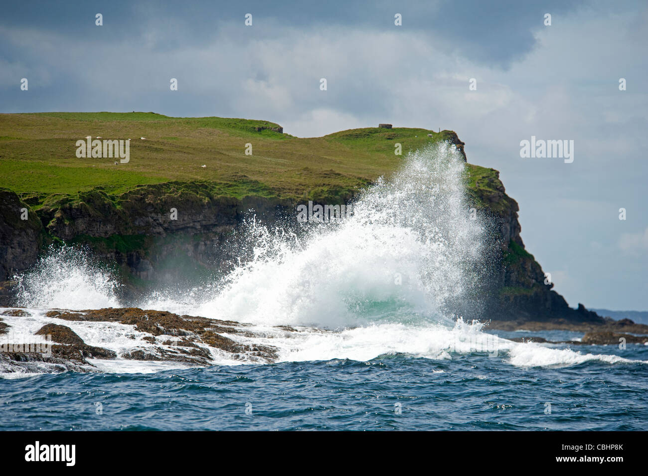 Heavy sea swells lash the west coast of the Isle of Mull, Scotland. UK ...