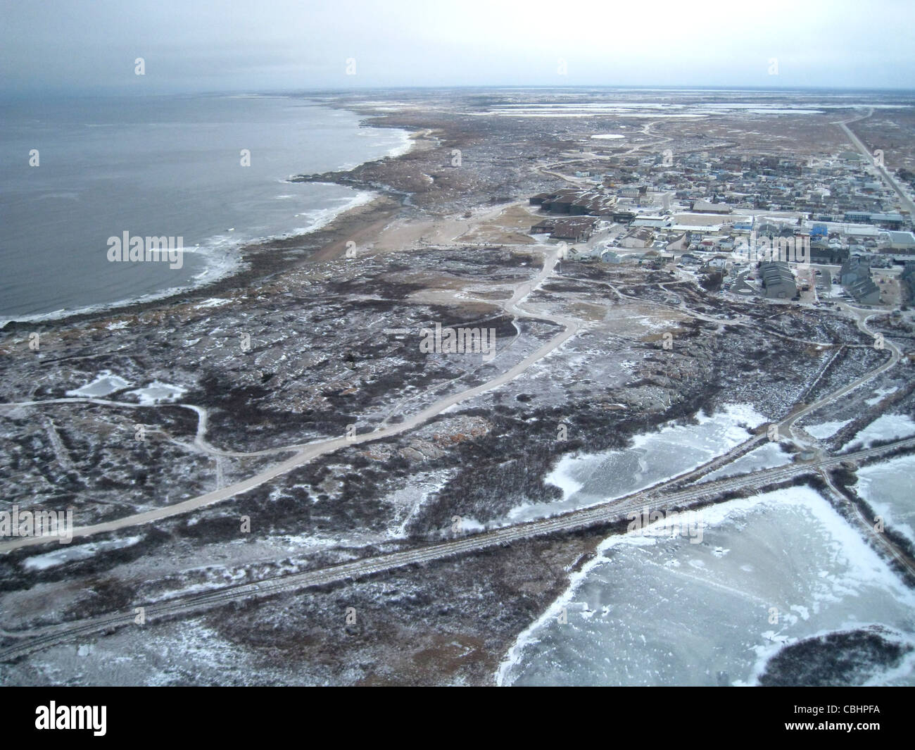 CHURCHILL, Manitoba, Canada looking SE with Hudson Bay at left. Photo ...