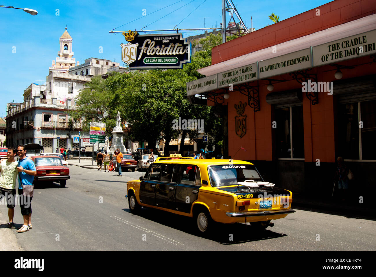Cuba Taxi driving past El Floridita in La Habana Vieja Havana Cuba ...