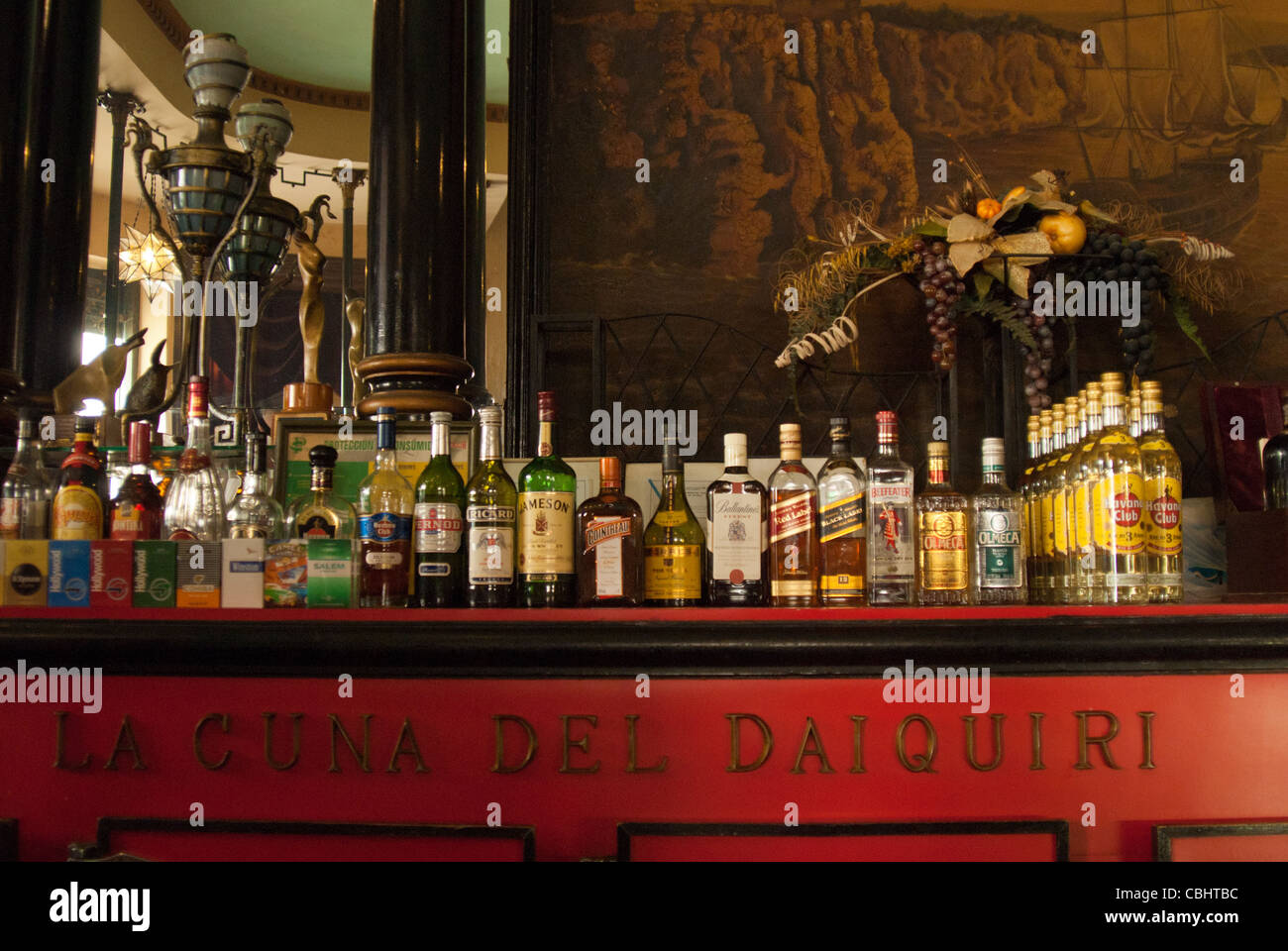 Alcohols on a bar shelf in El Floridita bar, Havana, Cuba Stock Photo ...