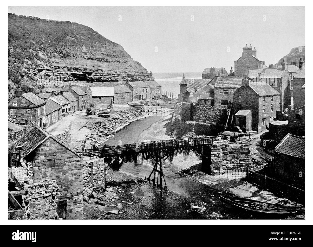 Staithes seaside village North Yorkshire Roxby Beck stream fishing ...