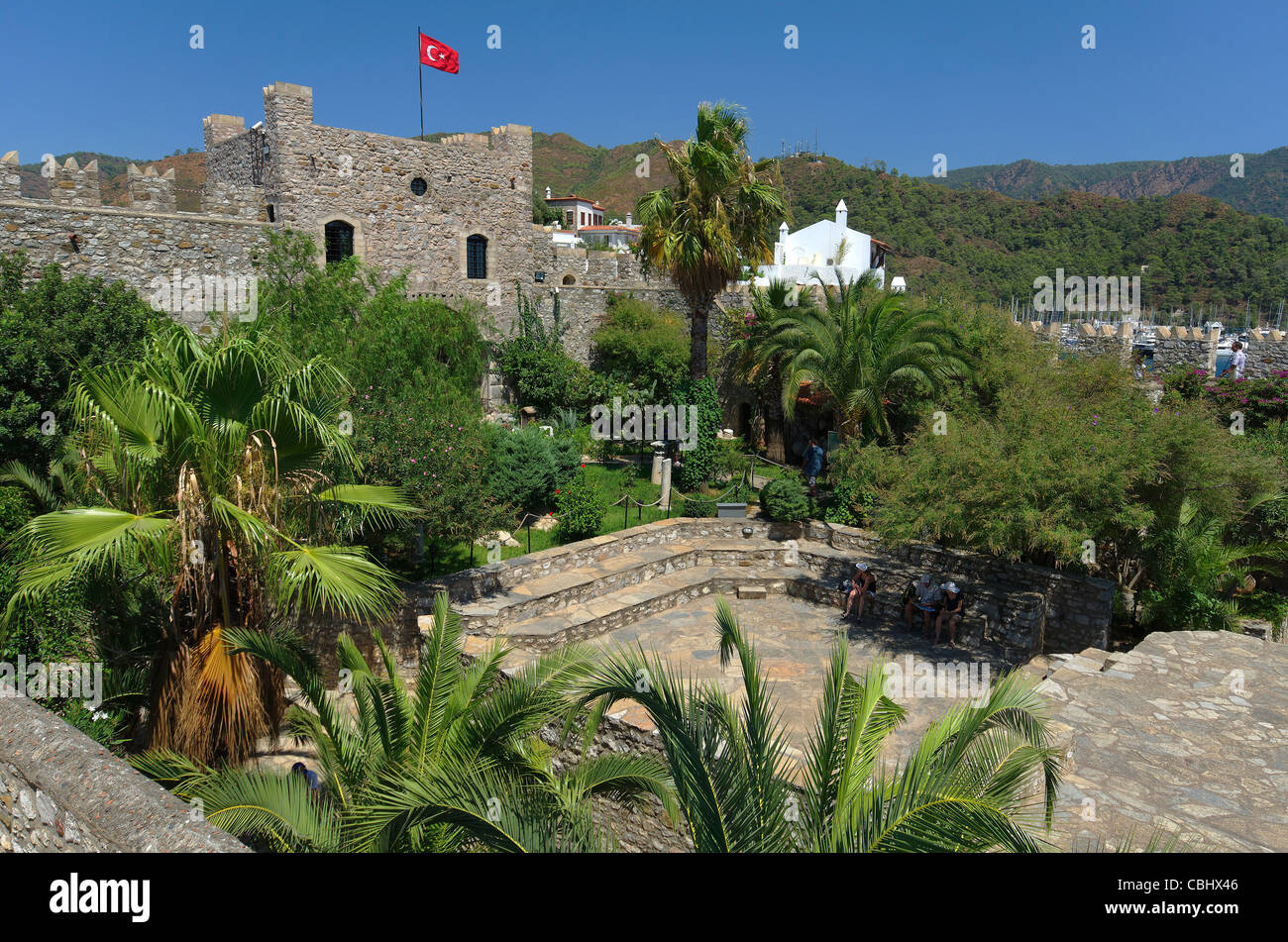 The inner courtyard of Marmaris castle, Muğla province, Turkey Stock ...
