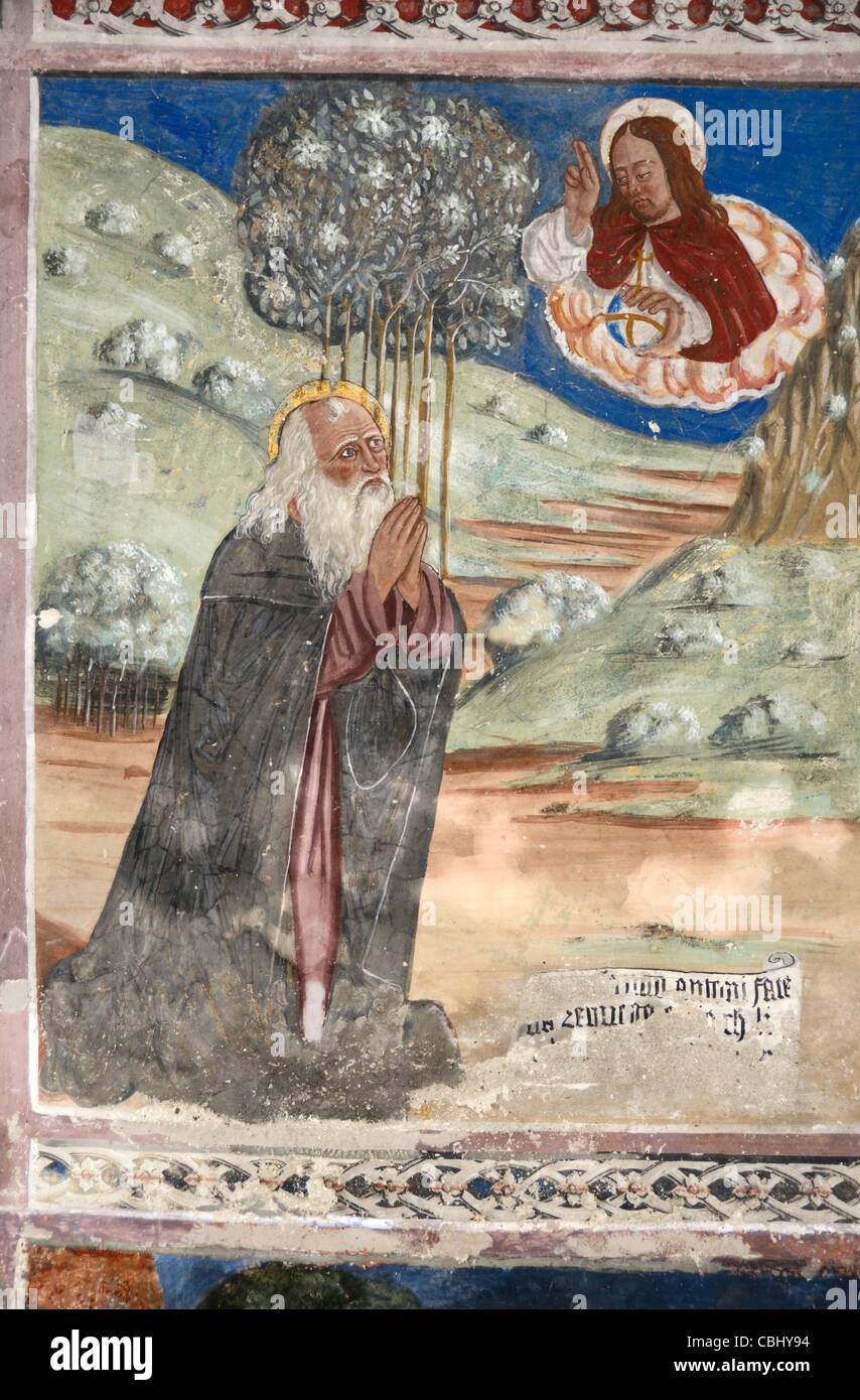 Fresco of Saint Anthony the Hermit (c468-c520) Praying in Desert or ...