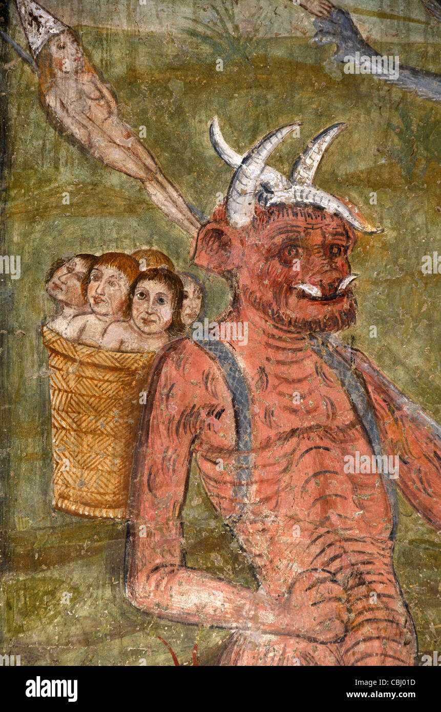 Fresco of Satan or Devil Kidnapping Children, Chapel of White Penitents ...