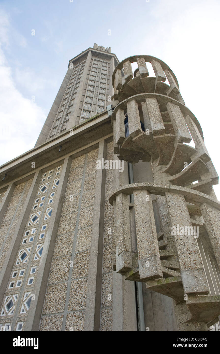St-Joseph's Church by Auguste Perret in Le Havre, UNESCO world heritage site on the Seine ...