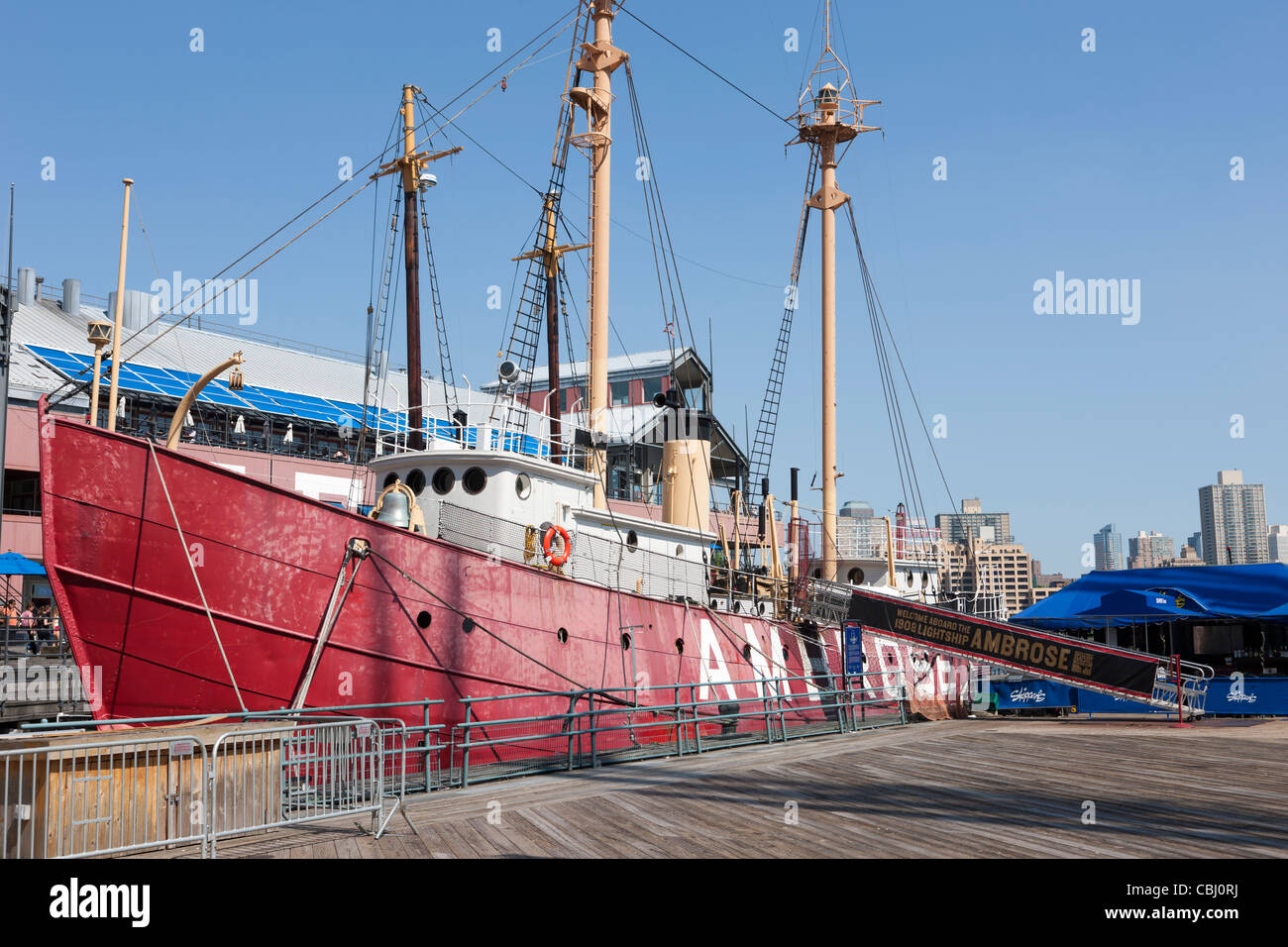 Ambrose light ship docked at the South Street Seaport Museum in New ...
