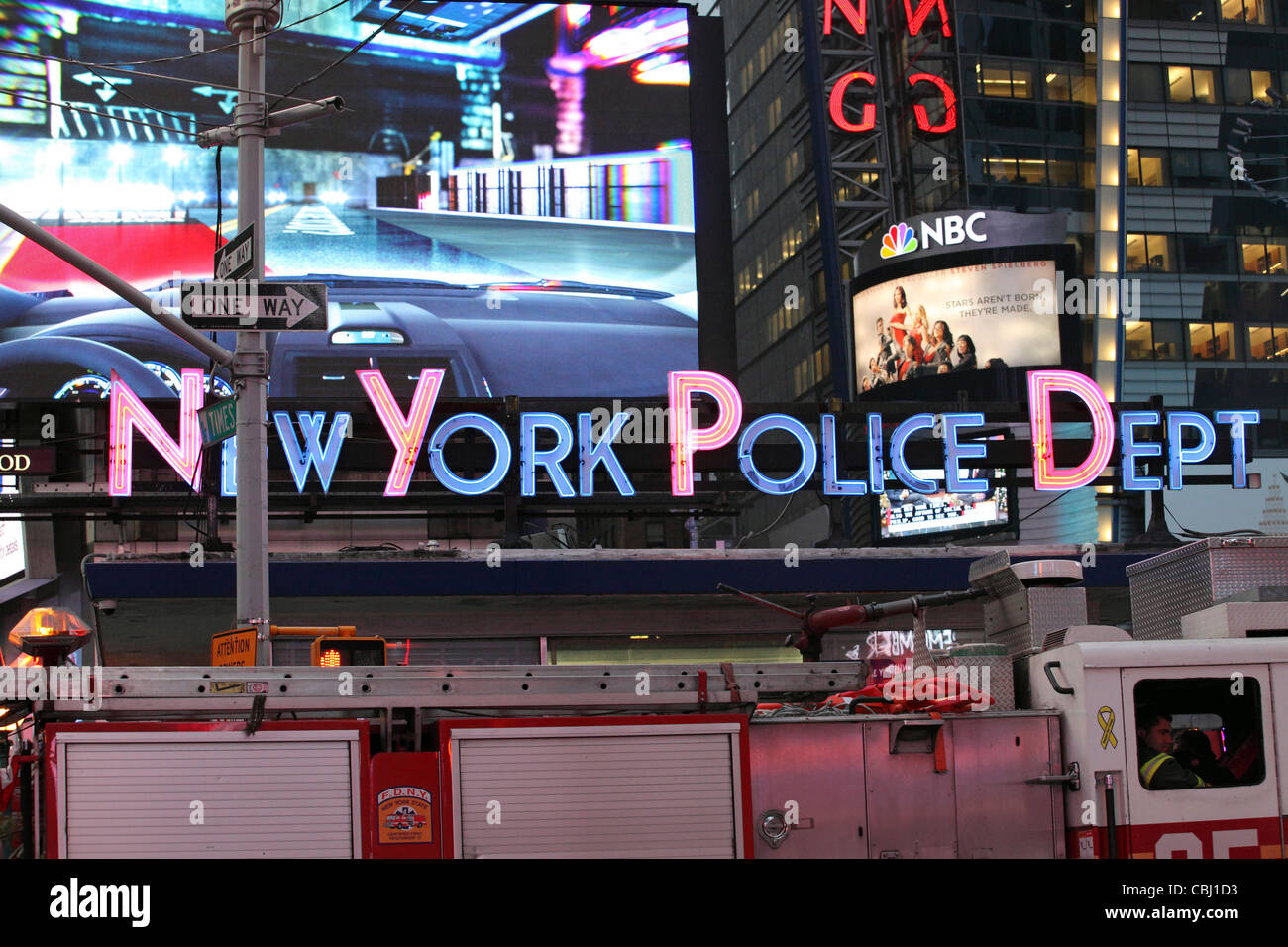 illuminated neon New York Police Department sign, Times Square ...