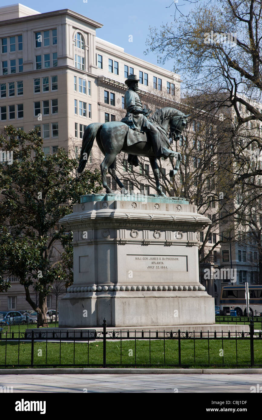 The bronze statue of General James B. McPherson in McPherson Square in ...
