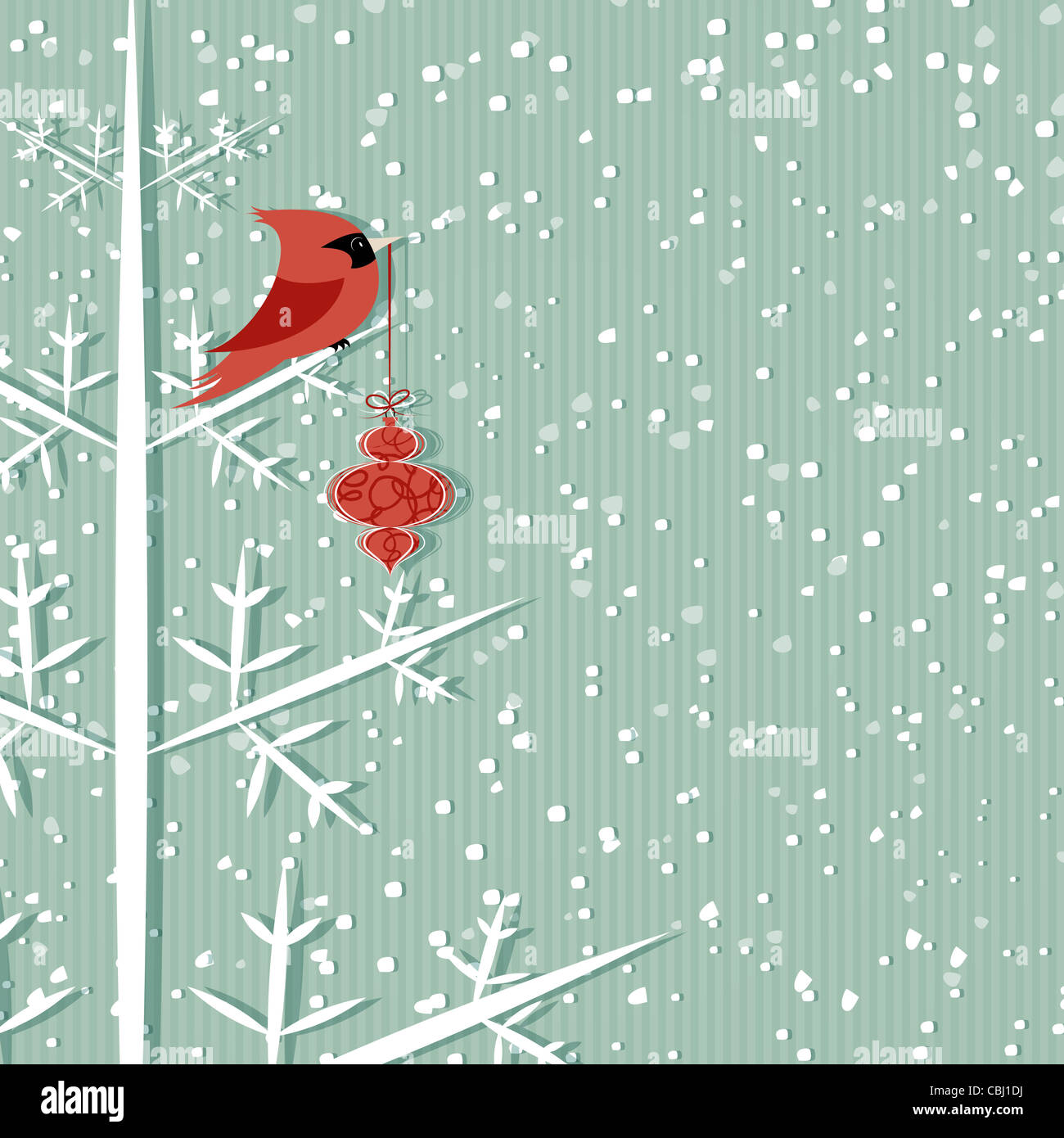 Winter background with red cardinal holding Christmas decoration Stock ...