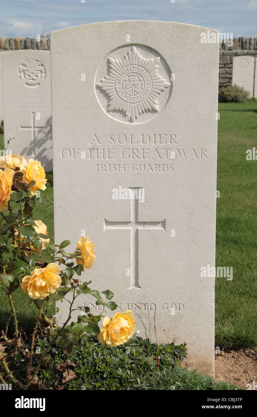 The headstone of an unknown soldier (Irish Guards) in the CWGC Ontario ...