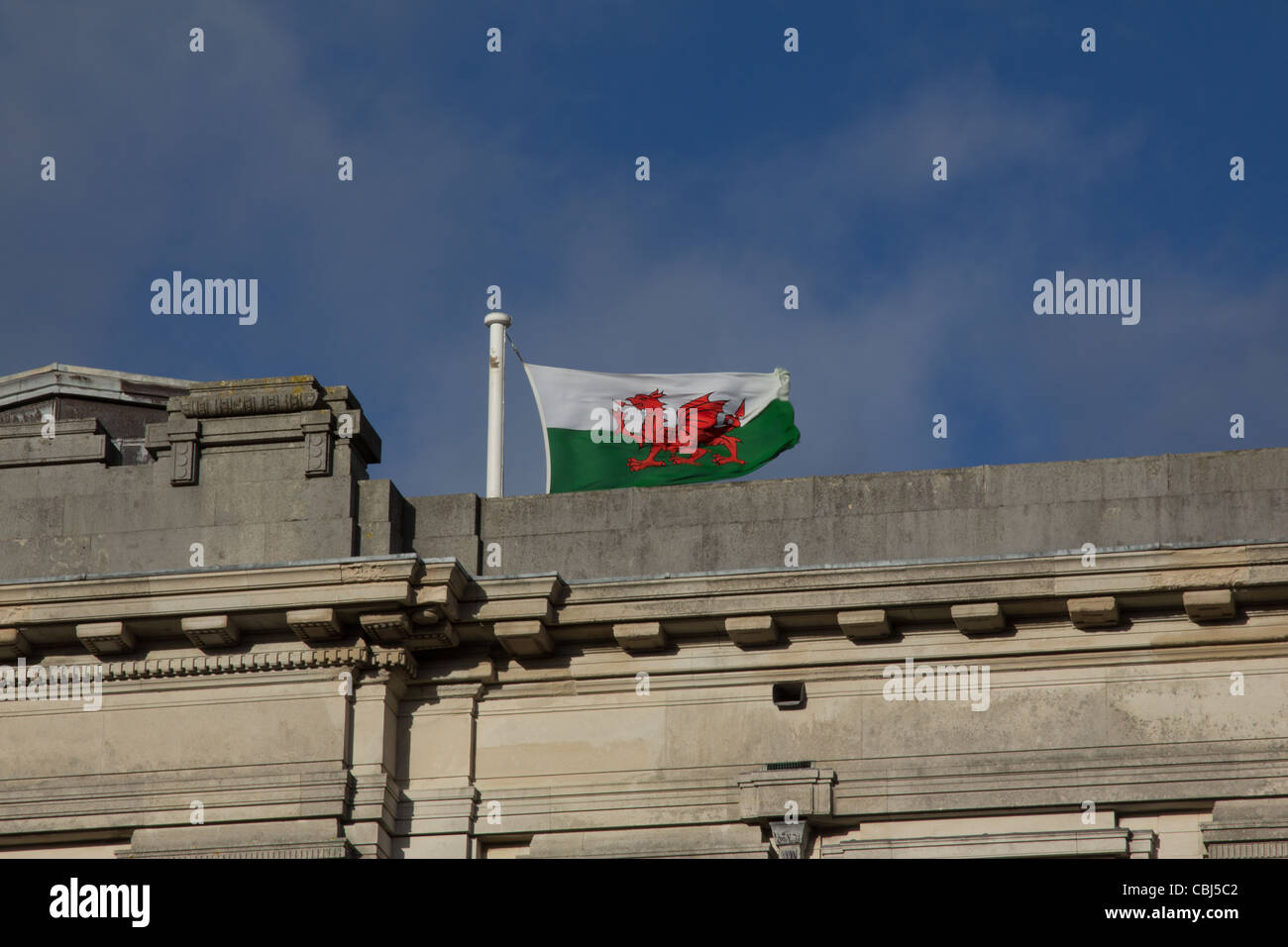Welsh flag above the National Library of Wales Stock Photo - Alamy