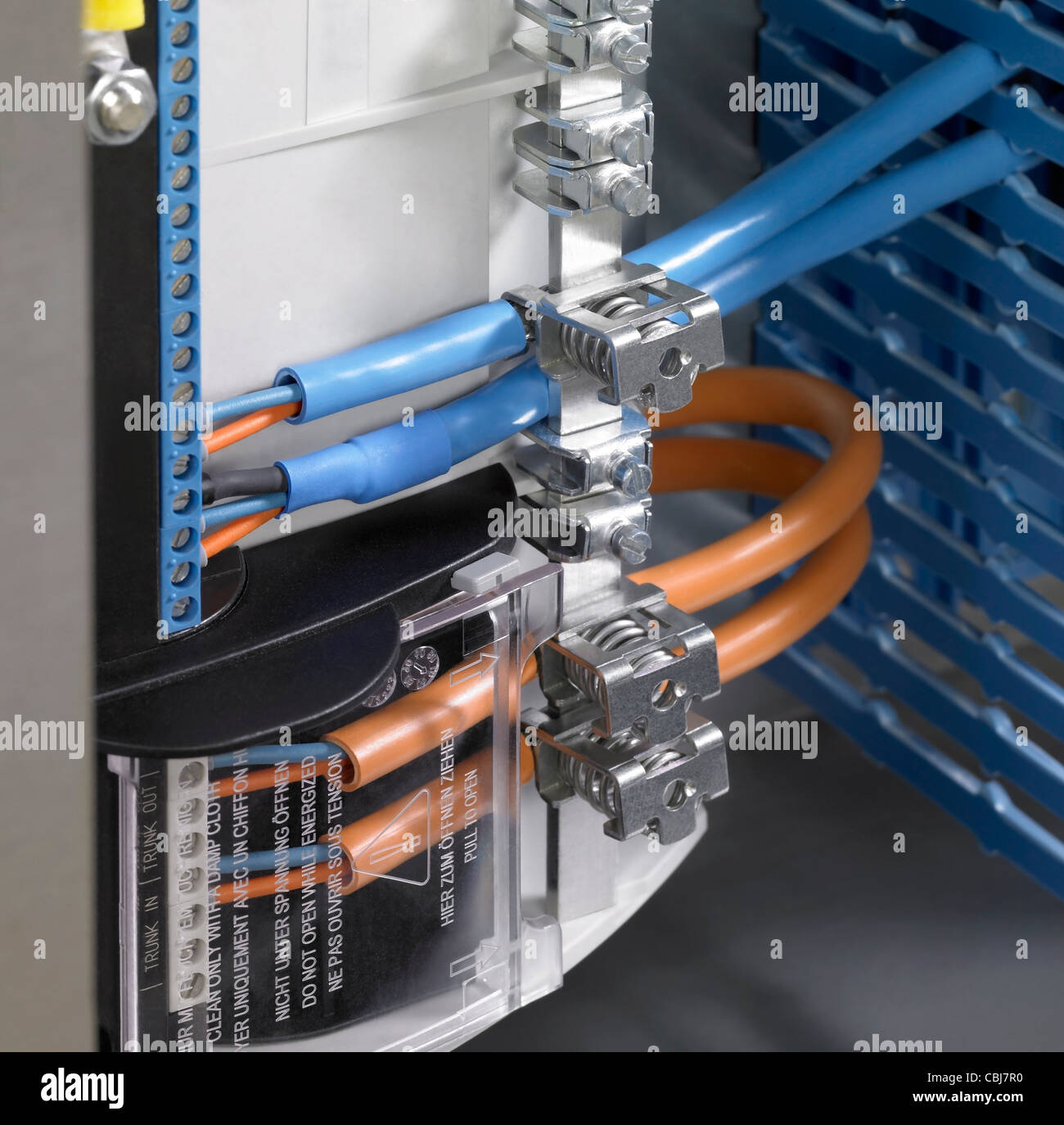 detail of a electric apparatus with cables and clamps Stock Photo - Alamy