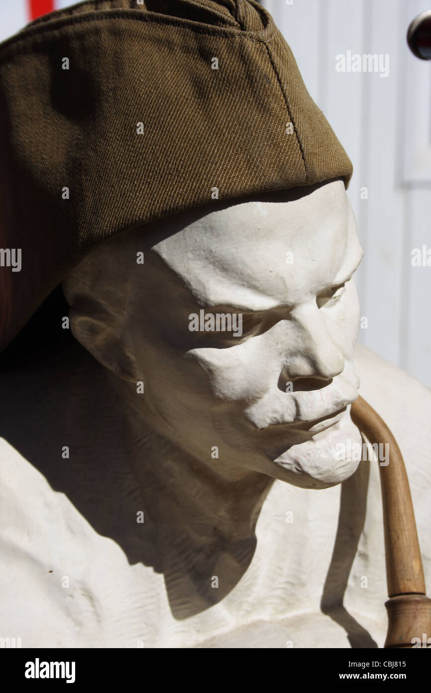 Bust of Lenin in a soldier's cap and soviet clock, Flea Market, Lugansk ...