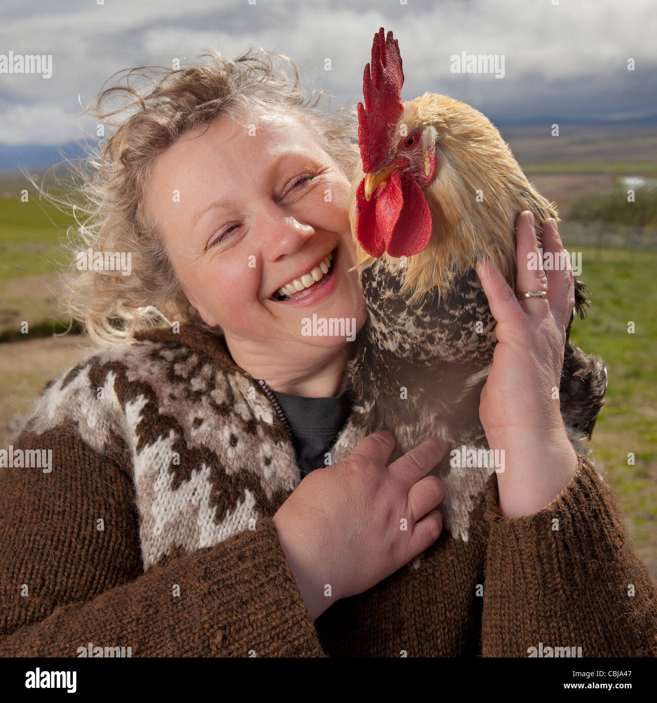 Woman with Hen, Iceland Stock Photo - Alamy