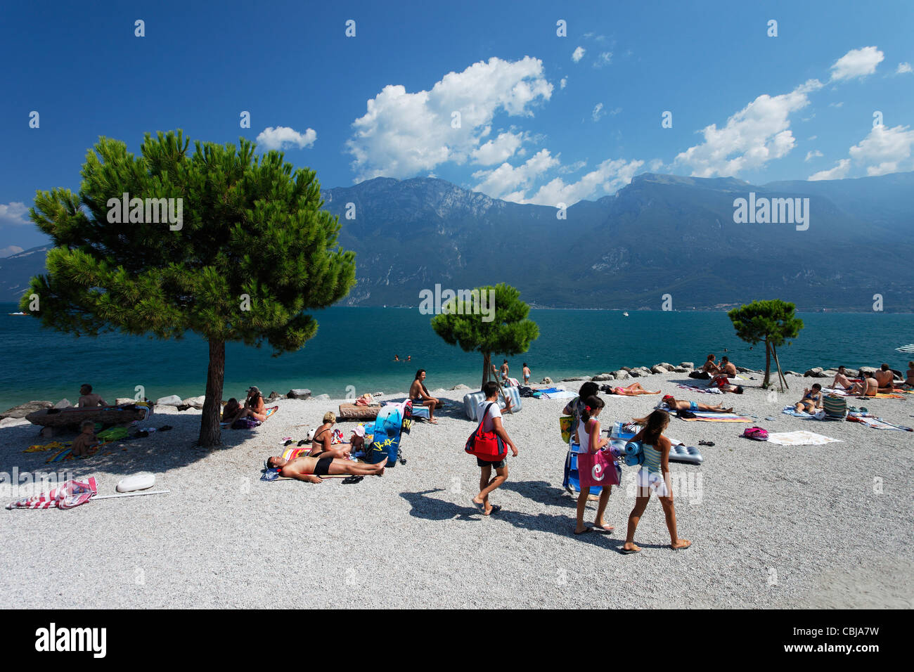 People on the beach, nearby Limone, Lake Garda, Lombardy, Italy Stock ...
