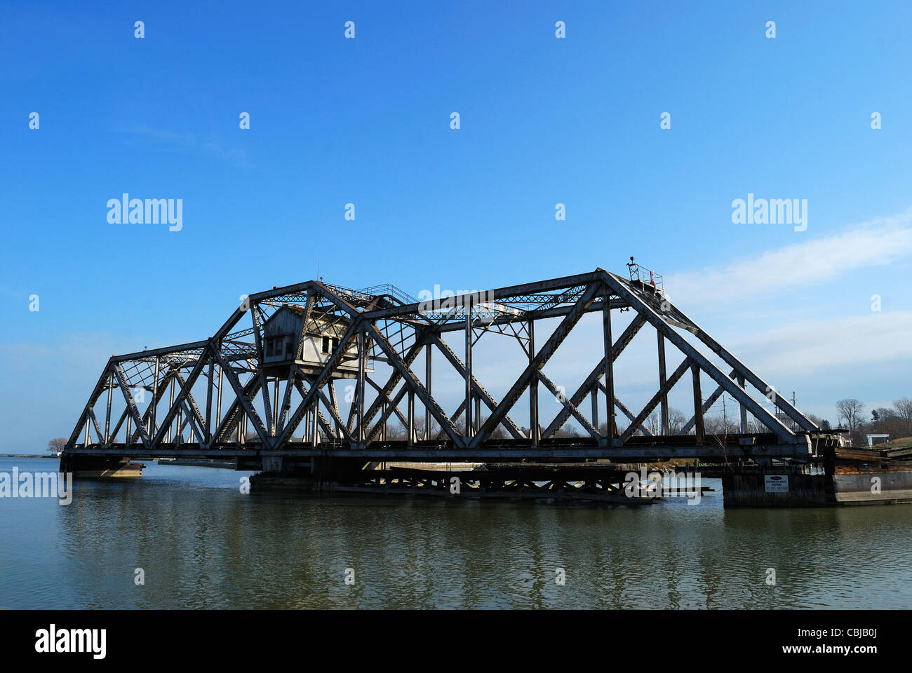 Steel swing bridge once crossed the Genesee River with railway tracks ...