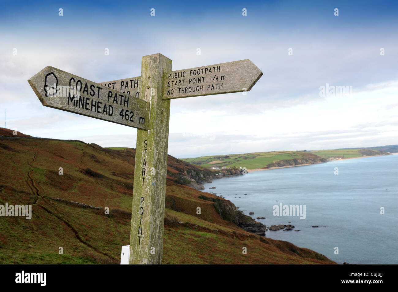 Coast Path walking signpost at Start Point in Devon England Uk Stock ...
