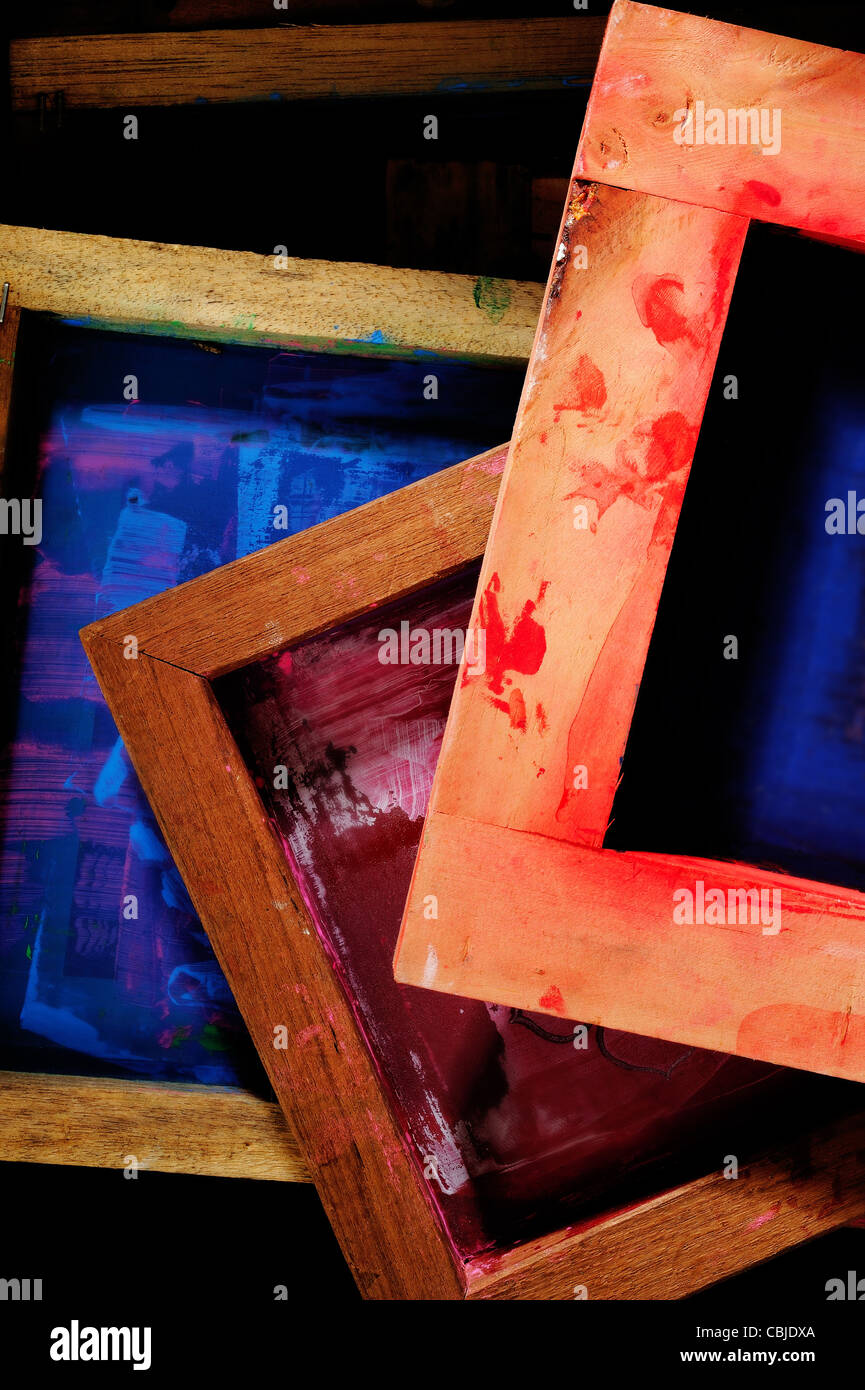 old silk screen frames Stock Photo - Alamy