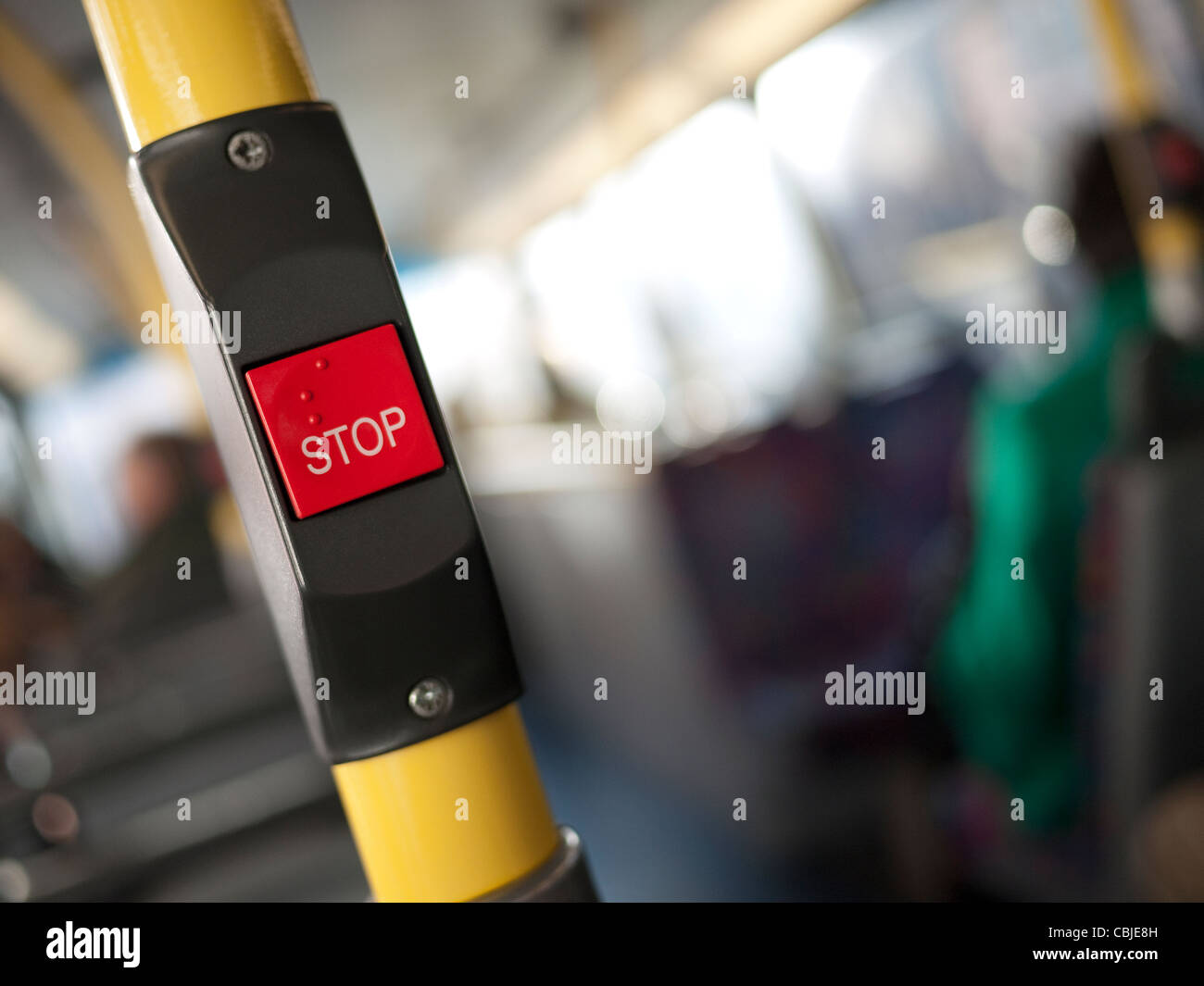 public transport, bus stop red button Stock Photo - Alamy